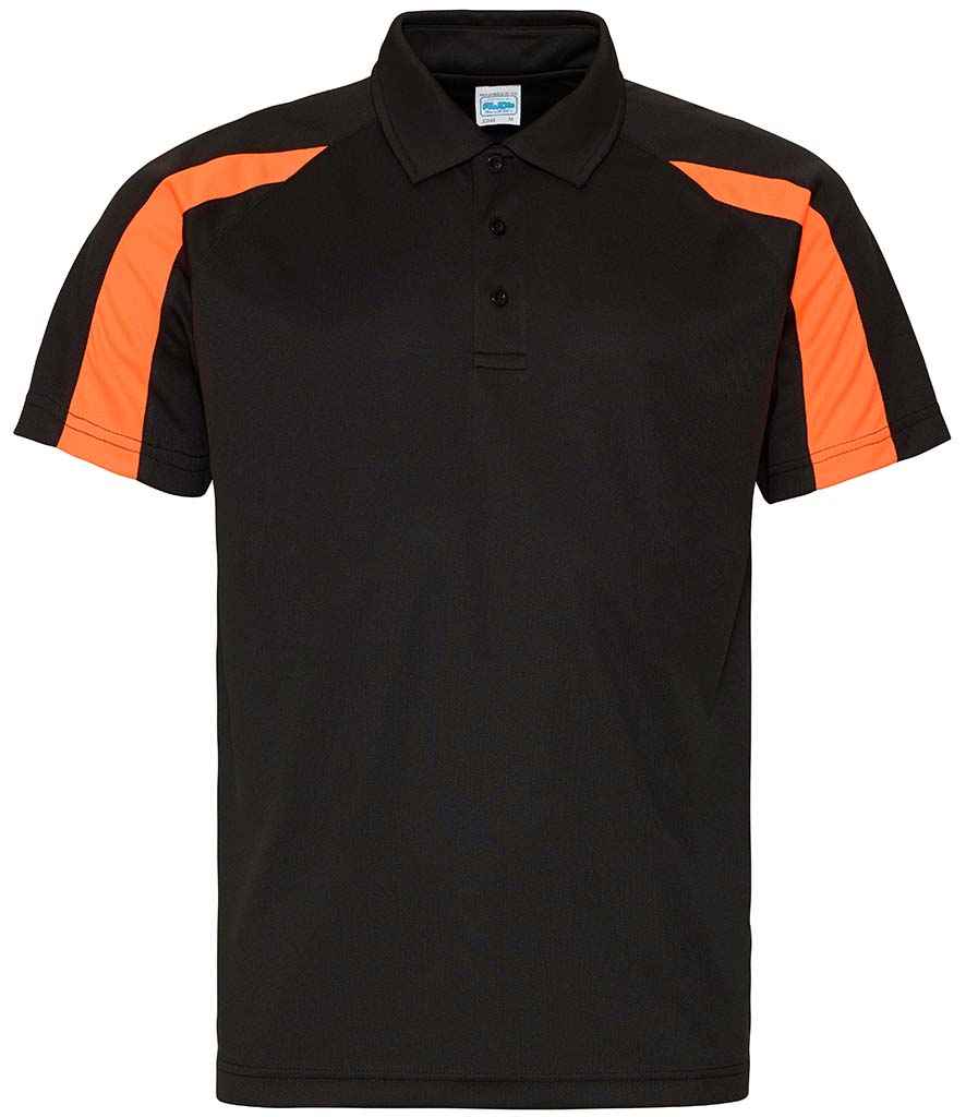 Unisex Contrast Polo Player Top [Colour - Jet Black/Electric Orange ...